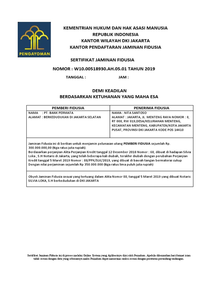 Sertifikat Fidusia | PDF