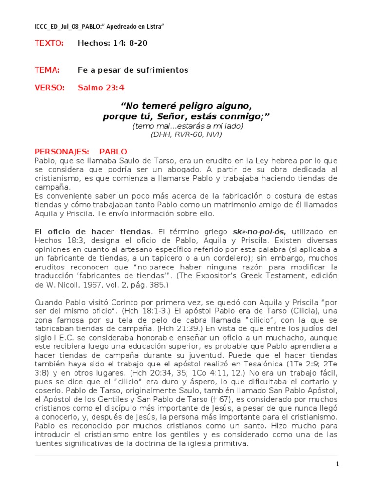 Esc Dom - Jul08 - 2018 - PABLO - Apedreado en Listra | PDF | Bernabé ...