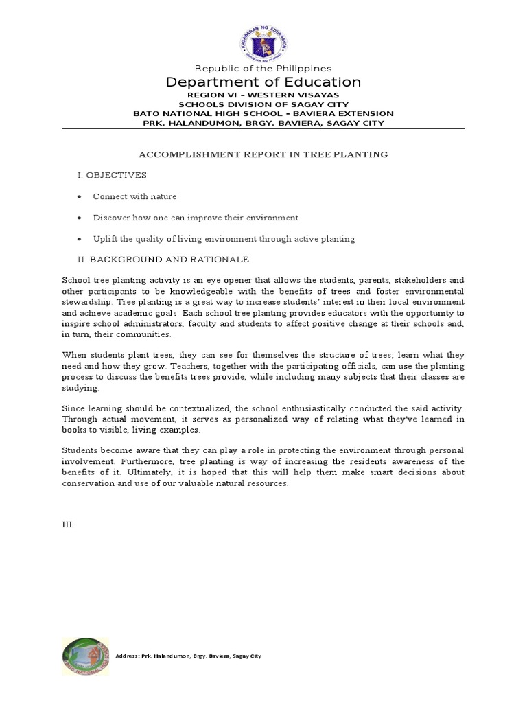Accomplishment Report in Tree Planting | PDF | Trees | Teachers
