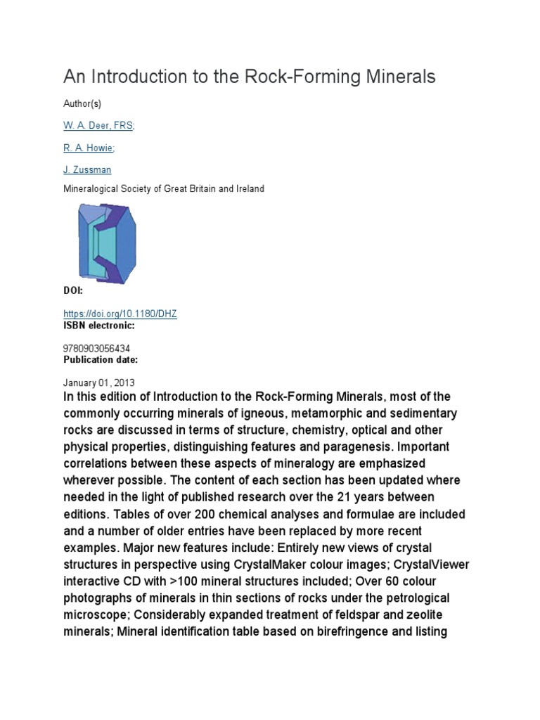 An Introduction To The Rock-Forming Minerals: Author(s) | PDF