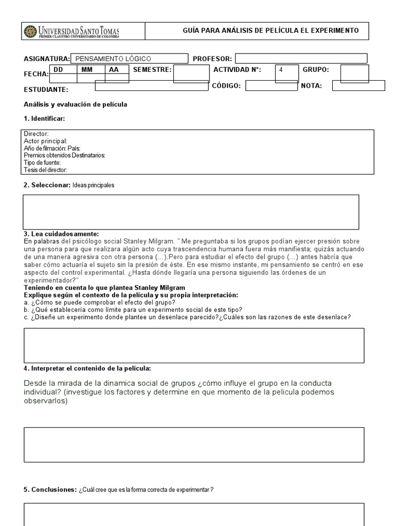 Modulo 2 - Guía para Análisis Pelicula El Experimento | PDF