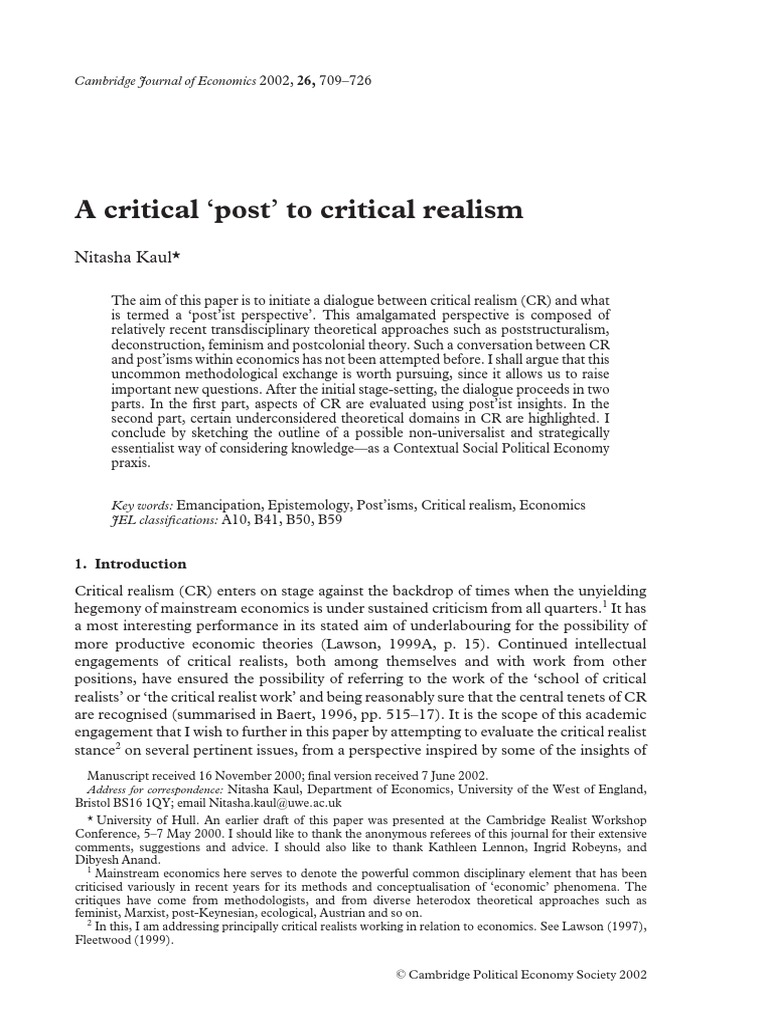 A Critical Post To Critical Realism | PDF | Free Will | Reason
