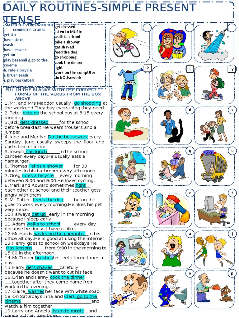 Simple Present Tense Daily Routines Exercises Worksheet | PDF