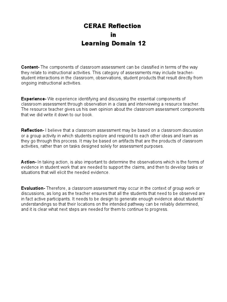 Understanding CERAE Reflection in Assessment | PDF | Educational ...