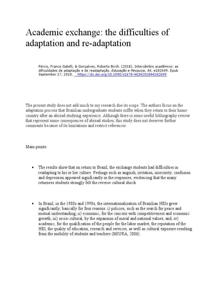 20 Academic Exchange The Difficulties of Adaptation and Re-Adaptation ...