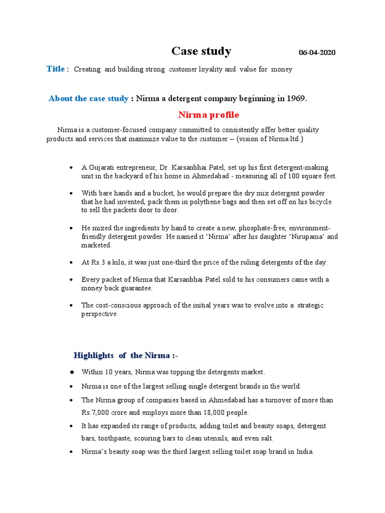 Complete Case Study Nirma | PDF | Marketing | Economies
