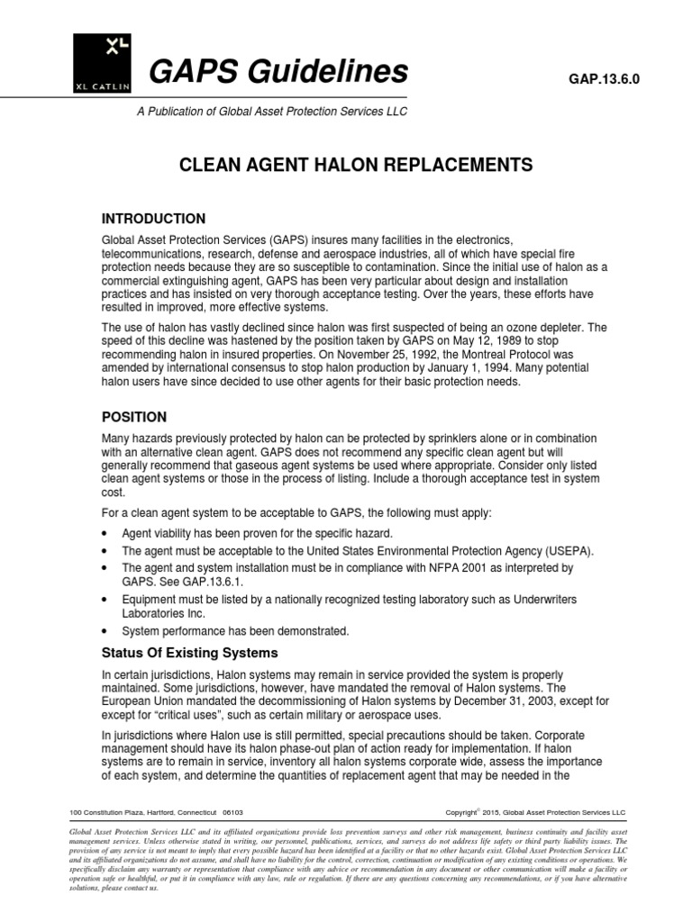 GAPS Guidelines: Clean Agent Halon Replacements | PDF | Fire Sprinkler ...