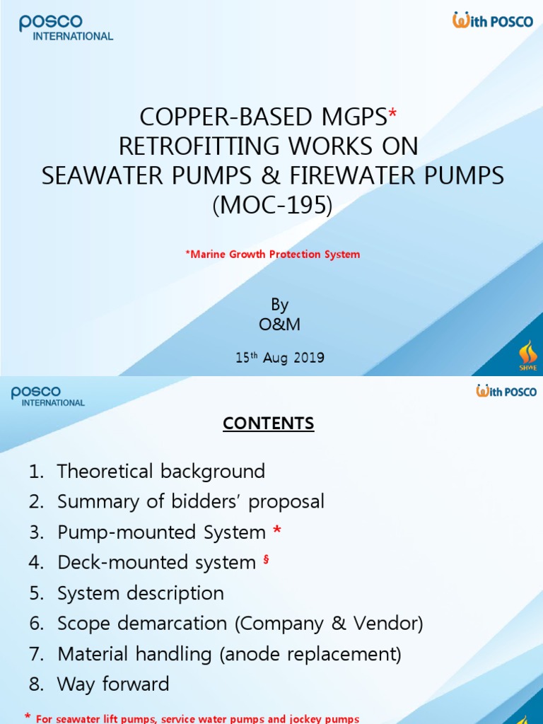 Copper-Based Mgps Retrofitting Works On Seawater Pumps & Firewater ...
