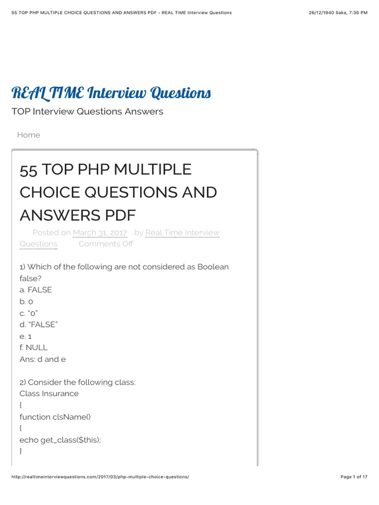 55 TOP PHP MULTIPLE CHOICE QUESTIONS AND ANSWERS PDF - REAL TIME ... 55 TOP PHP MULTIPLE CHOICE QUESTIONS AND ANSWERS PDF - REAL TIME ...
