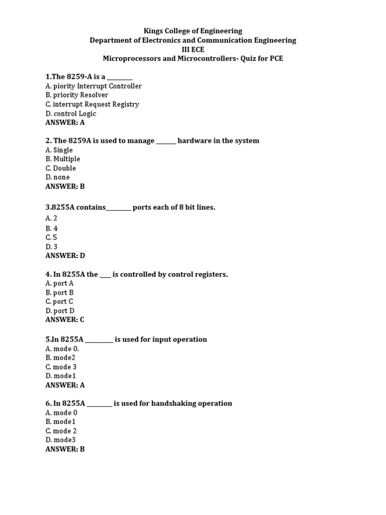 Quiz For The Subject Microprocessors and Microcontrollers EC8691 | PDF Quiz For The Subject Microprocessors and Microcontrollers EC8691 | PDF