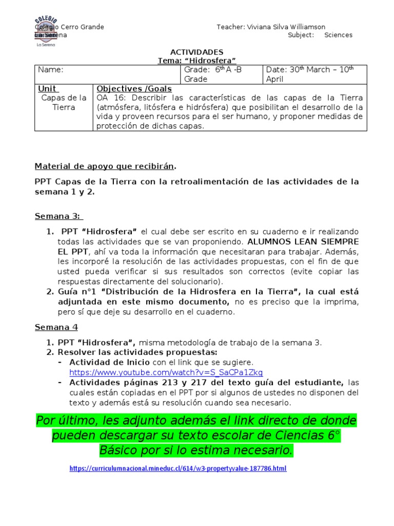 Actividades de Ciencias 6° Básico | PDF | Tierra | Agua dulce