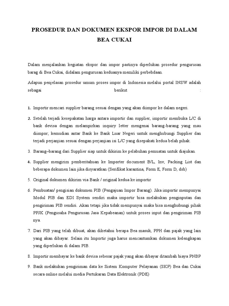 PROSEDUR DAN DOKUMEN EKSPOR IMPOR DI DALAM BEA CUKAI New | PDF