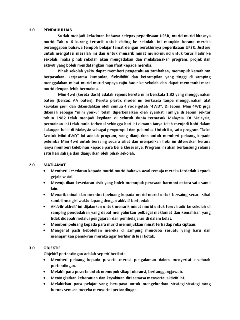Kertas Kerja Pertandingan 4wd Tamiya Peringkat Sekolah | PDF