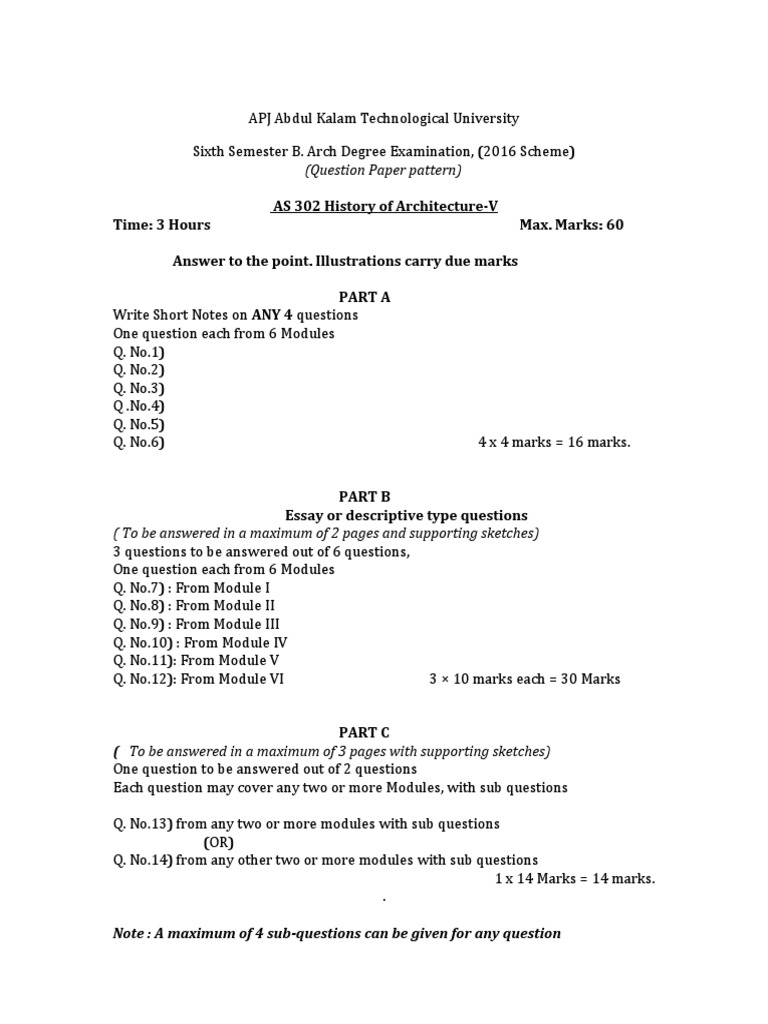 University Question Pattern S6 B Arch KTU - Draft QP FEB 2019 | PDF