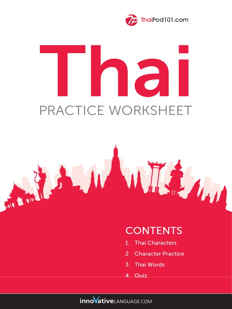 Practice Worksheet: Thai Characters 1. 2 3. 4. Character Practice Thai ...