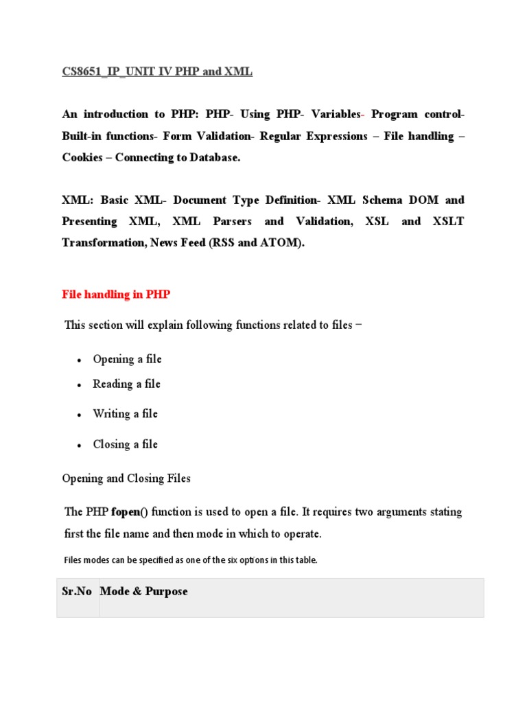 Cs8651 Ip Unit Iv 6 File Handling Pdf Xml Pointer Computer Programming