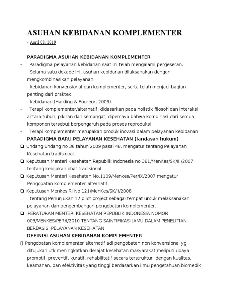 Asuhan Kebidanan Komplementer | PDF | Kesehatan Holistik | Sains & Matematika