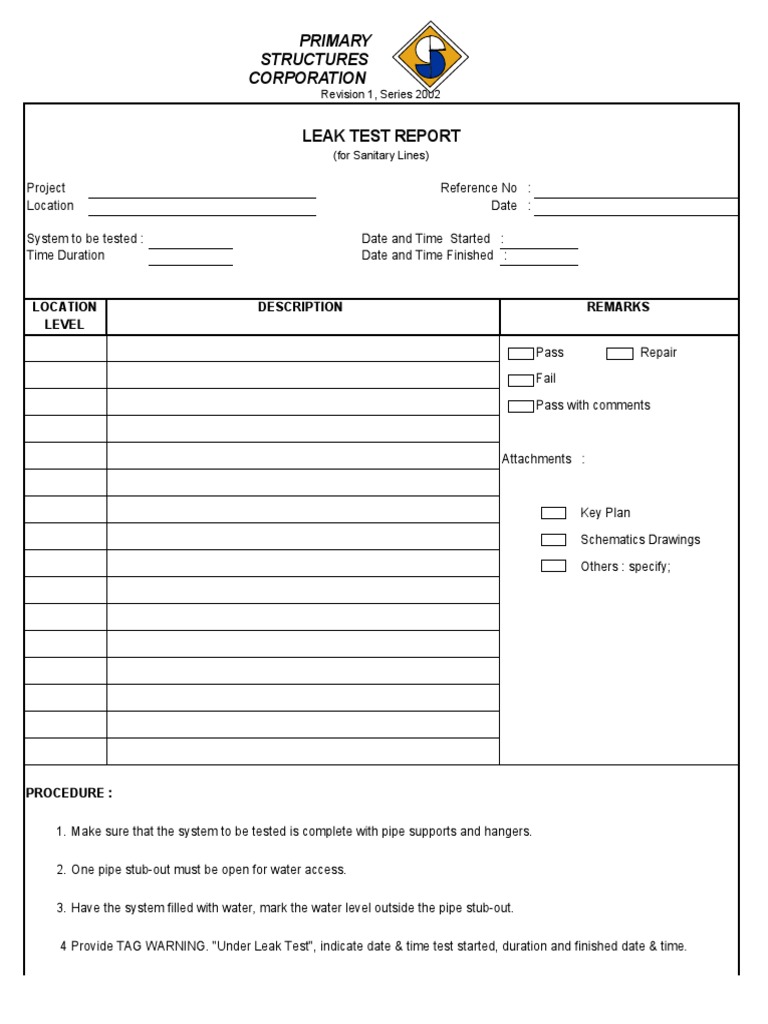 Leak Test Report | PDF | Home Appliance | Pipe (Fluid Conveyance)