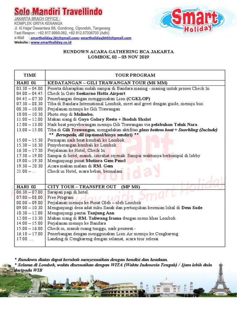 Rundown Lombok Tour | PDF | Perjalanan
