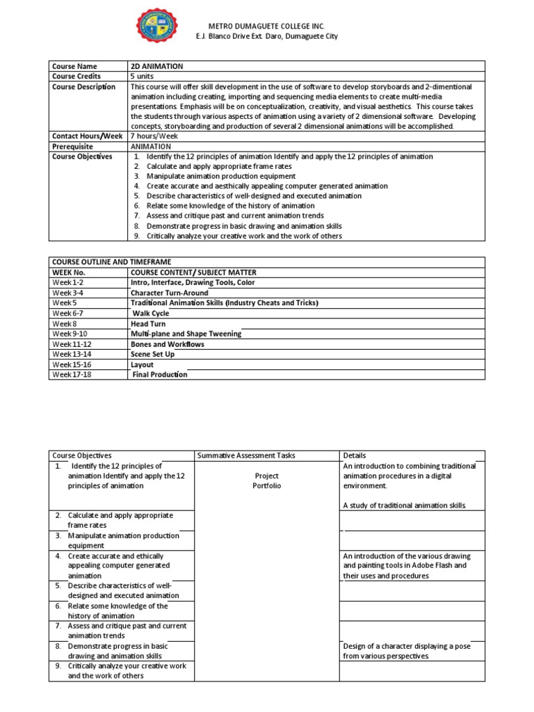 2D Animation-Syllabus | PDF | Animation | Drawing