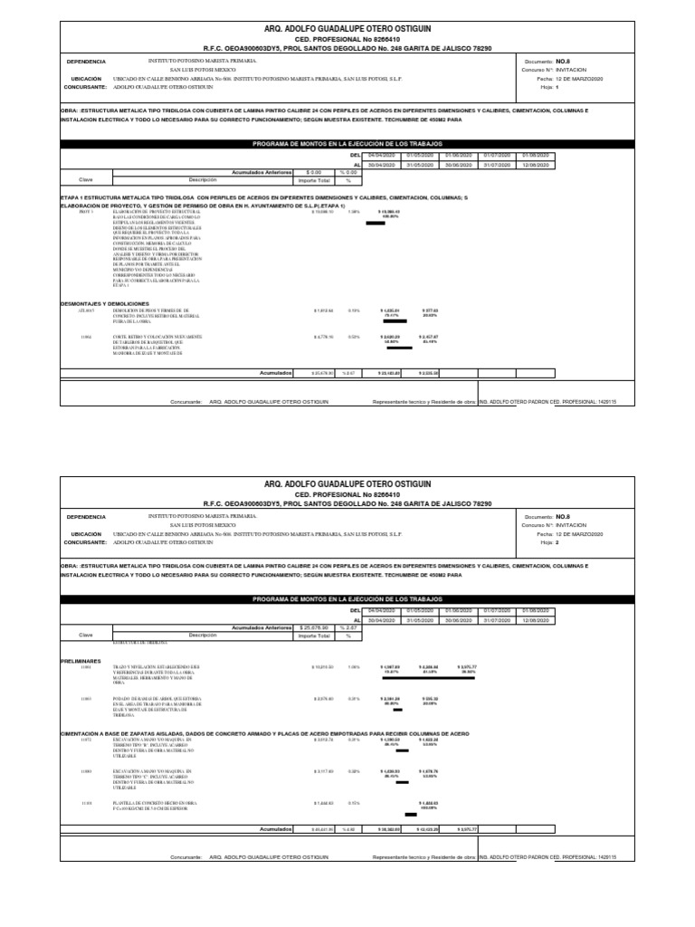 Programa de Obra Documento 8 | PDF | Acero estructural | Acero