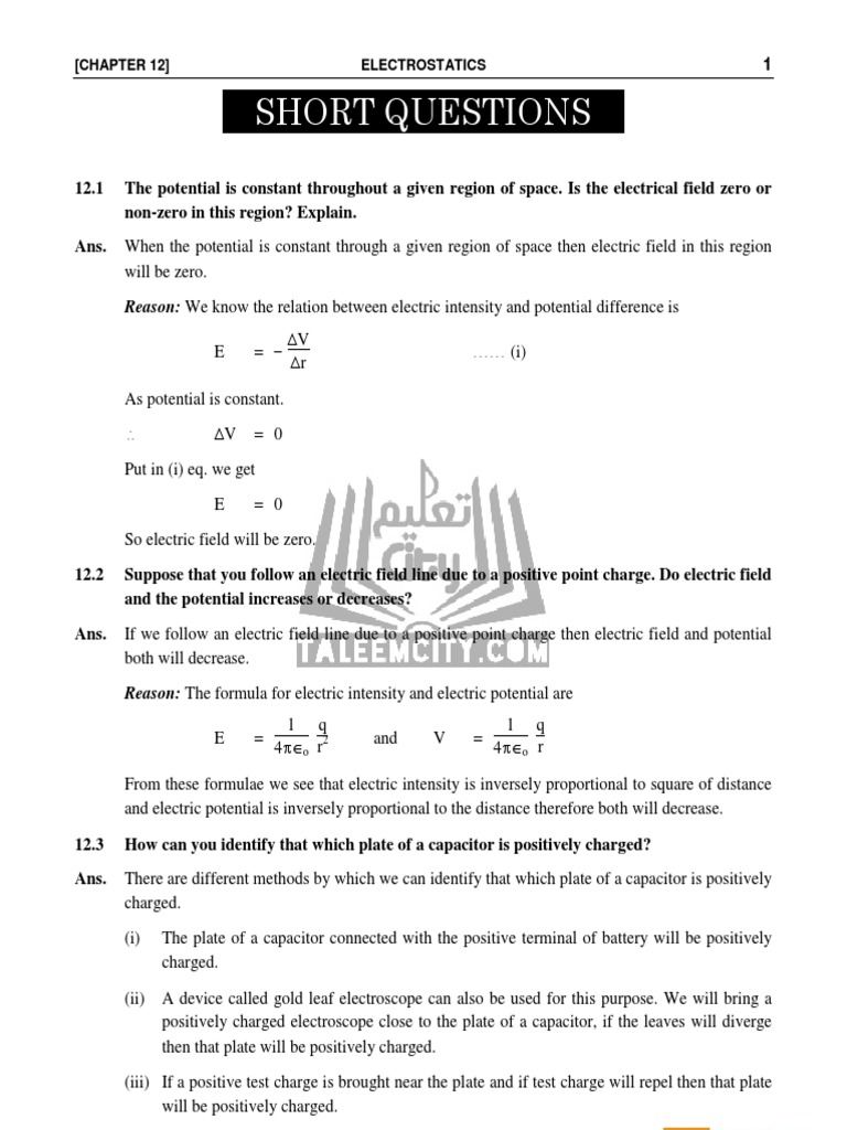 2nd Year Physics Numerical & Short Questions | PDF | Electronvolt | Electric Charge