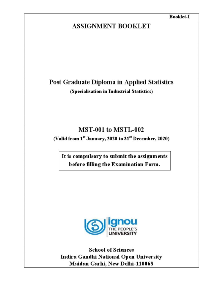 IGNOU PG Diploma in Applied Statistics Assignment Booklet 2020 | PDF ...