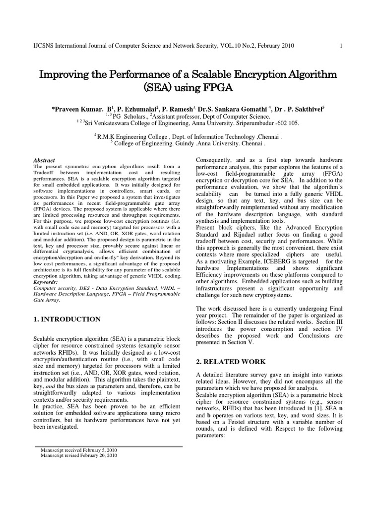 Improving The Performance Of A Scalable Encryption Algorithm Sea Using Fpga Download Free