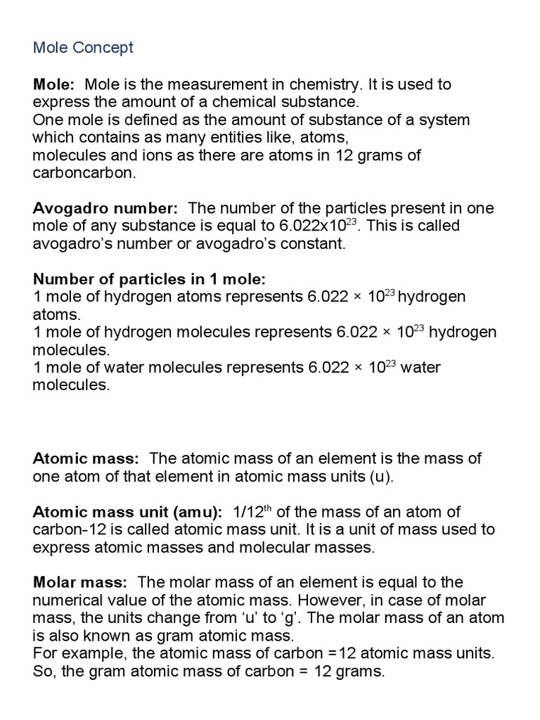 Chem Class XI ch.01 | PDF | Atomic Mass Unit | Mole (Unit)
