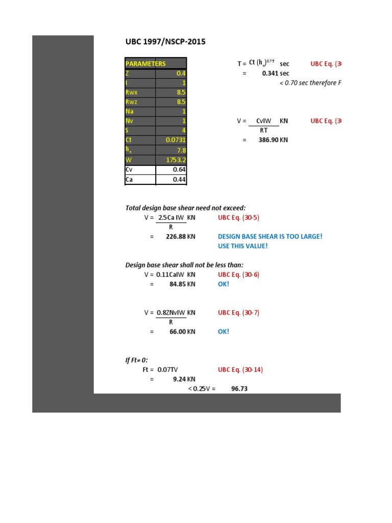 Calculate base shear for 1997 UBC NSCP design | PDF