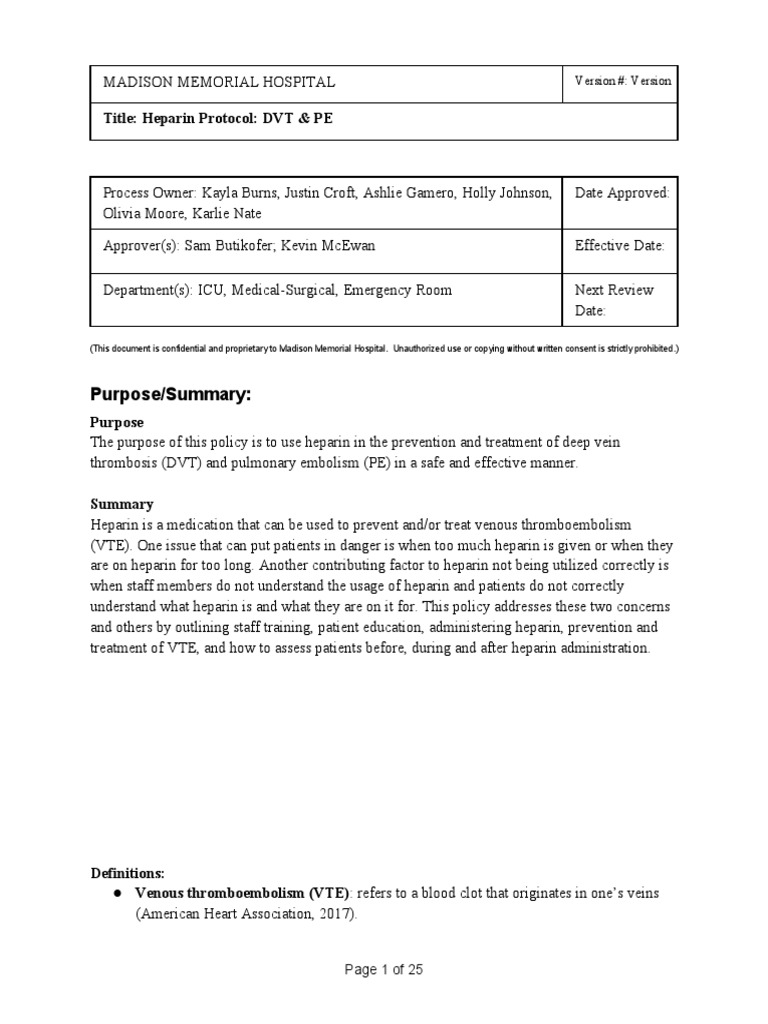 Heparin Protocol Final | PDF | Thrombosis | Hematology