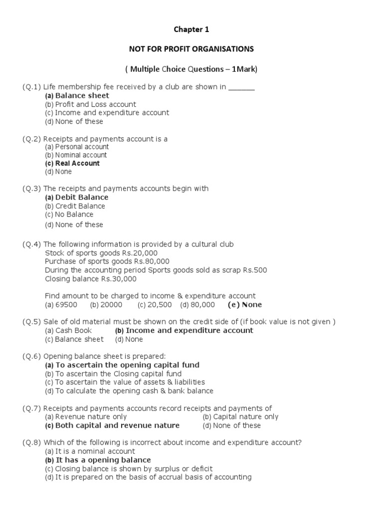 Ans - CLASS XII - ACCOUNTS CHAPTER 1 - NPO MCQs | PDF | Debits And ...