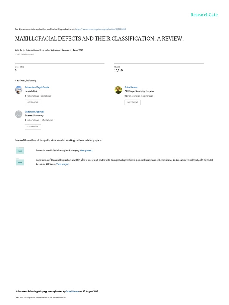 Maxillofacial Defects and Their Classification: A Review.: Article ...