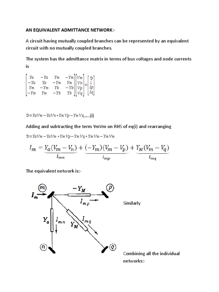 Equivalent Admittance Network Guide | PDF | Algorithms | Mathematical ...