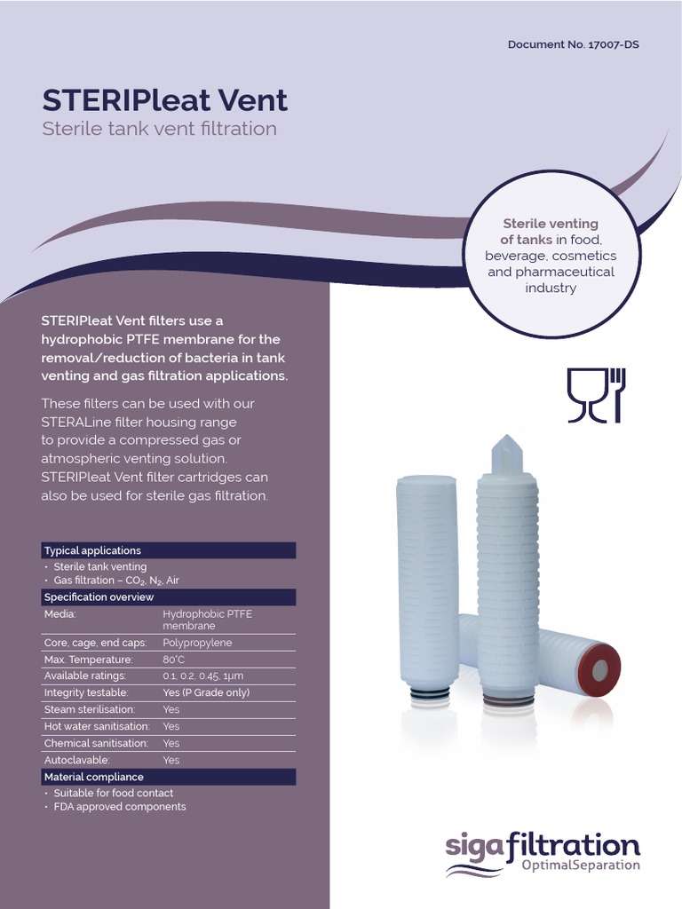 Steripleat Vent: Sterile Tank Vent Filtration | PDF | Sterilization ...