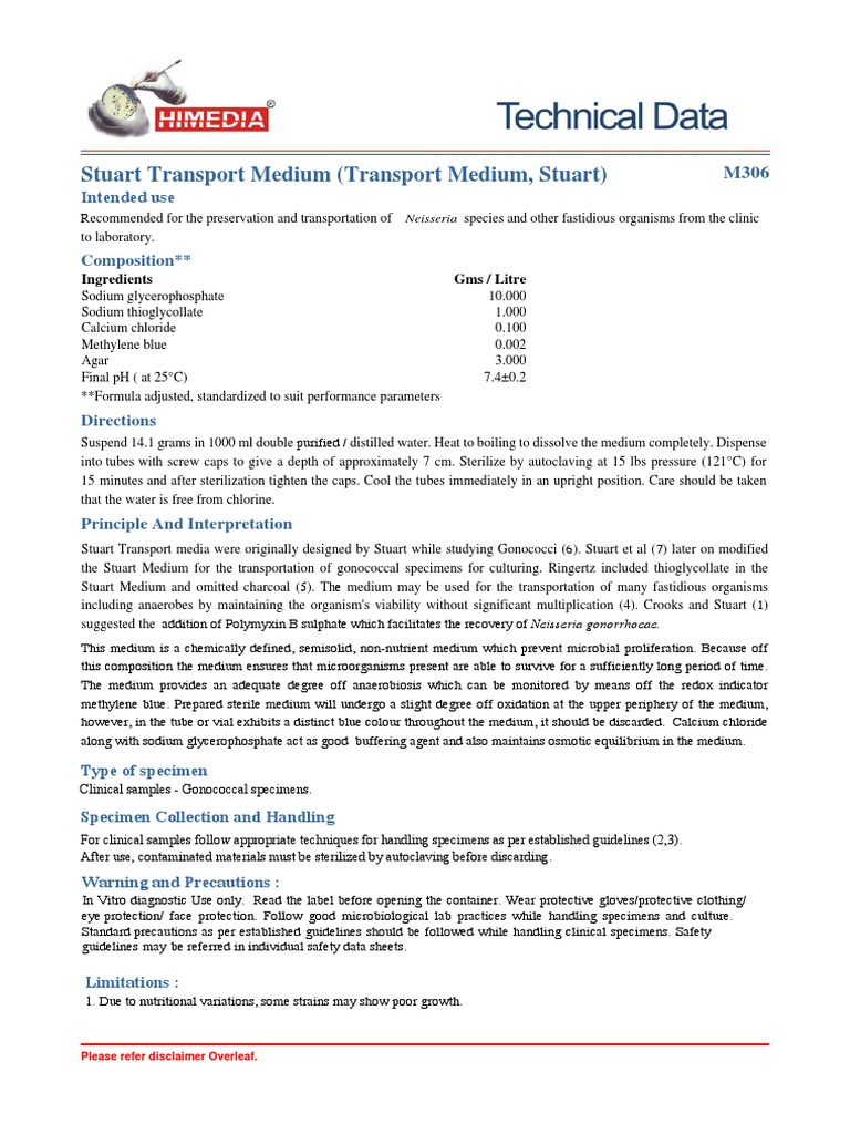 Stuart Transport Medium (Transport Medium, Stuart) : Intended Use | PDF ...