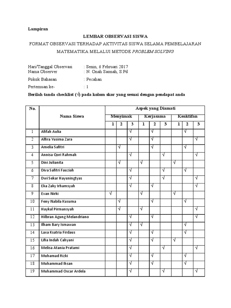 Contoh - LEMBAR OBSERVASI SISWA - Unlocked | PDF