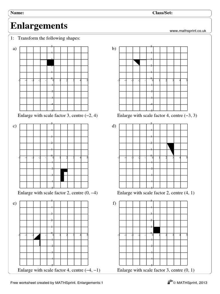 Enlargement Transformation Worksheet | PDF | Teaching Mathematics