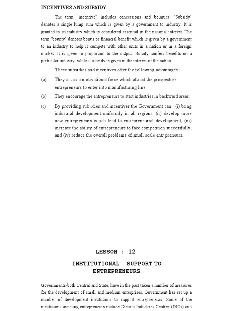 Incentives and Subsidy | PDF | Entrepreneurship | Economies