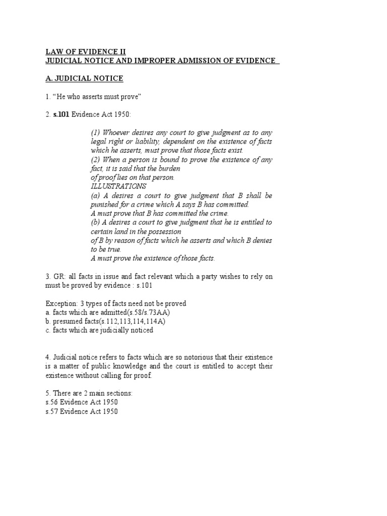 Judicial Notice and Improper Admission of Evidence | PDF | Evidence ...
