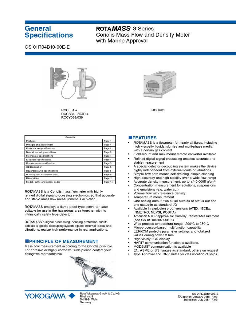 Rotamass Yokogawa PDF | PDF | Density | Flow Measurement