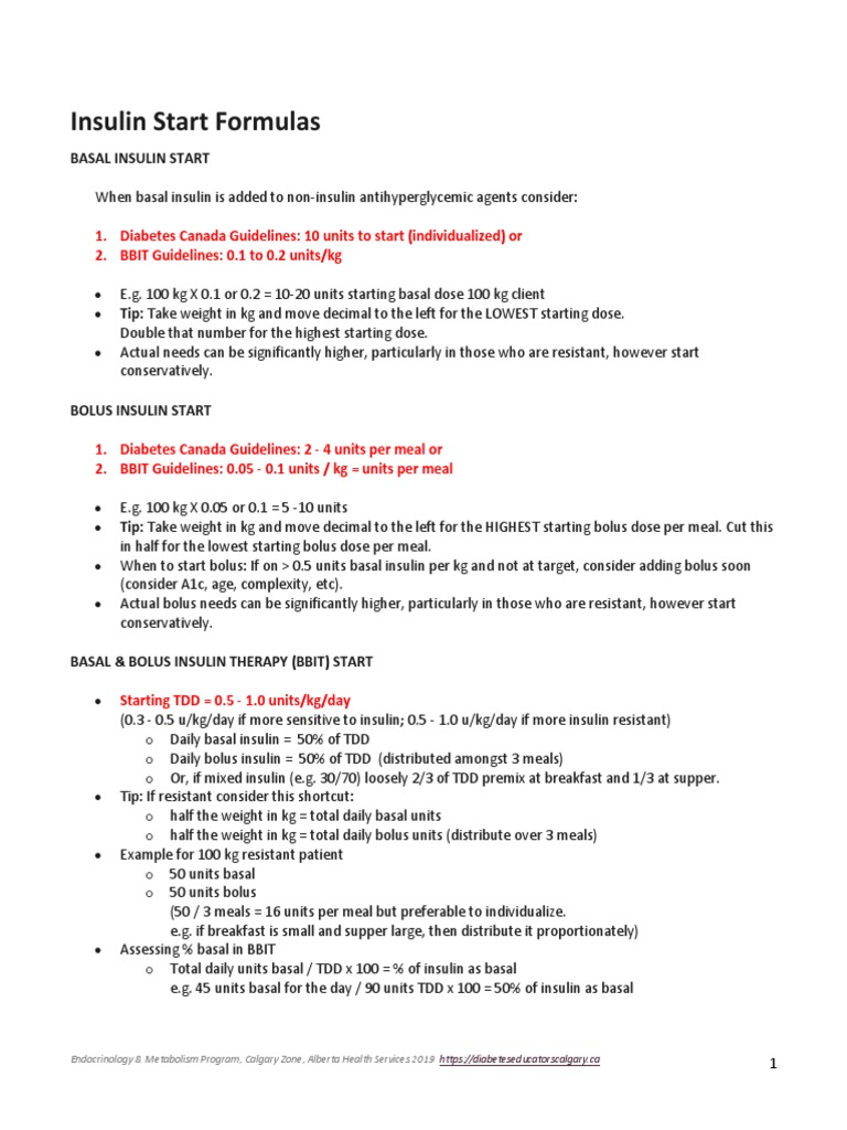 Insulin Start Formulas: Endocrinology & Metabolism Program, Calgary ...