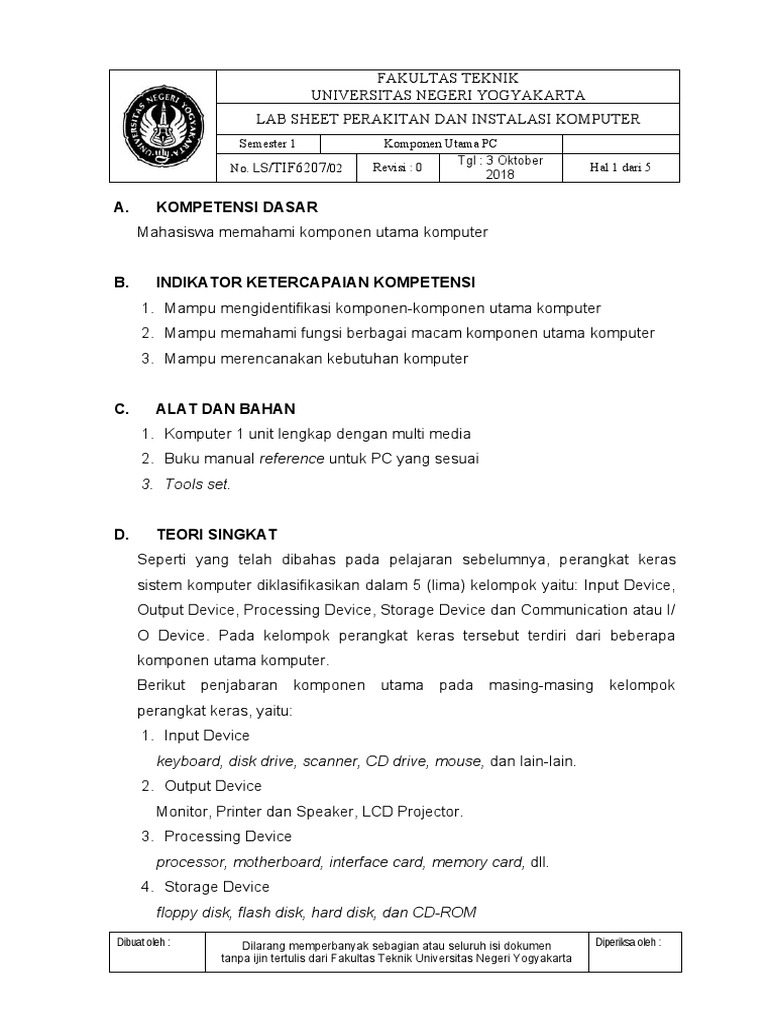 Labsheet 02. Komponen Utama PC PDF | PDF | Komputer