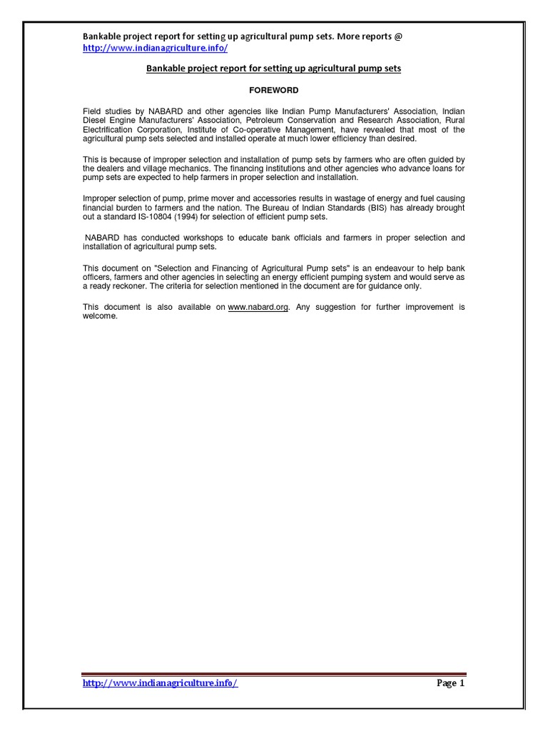 Bankable Project Report For Setting Up Agricultural Pump Sets | PDF ...