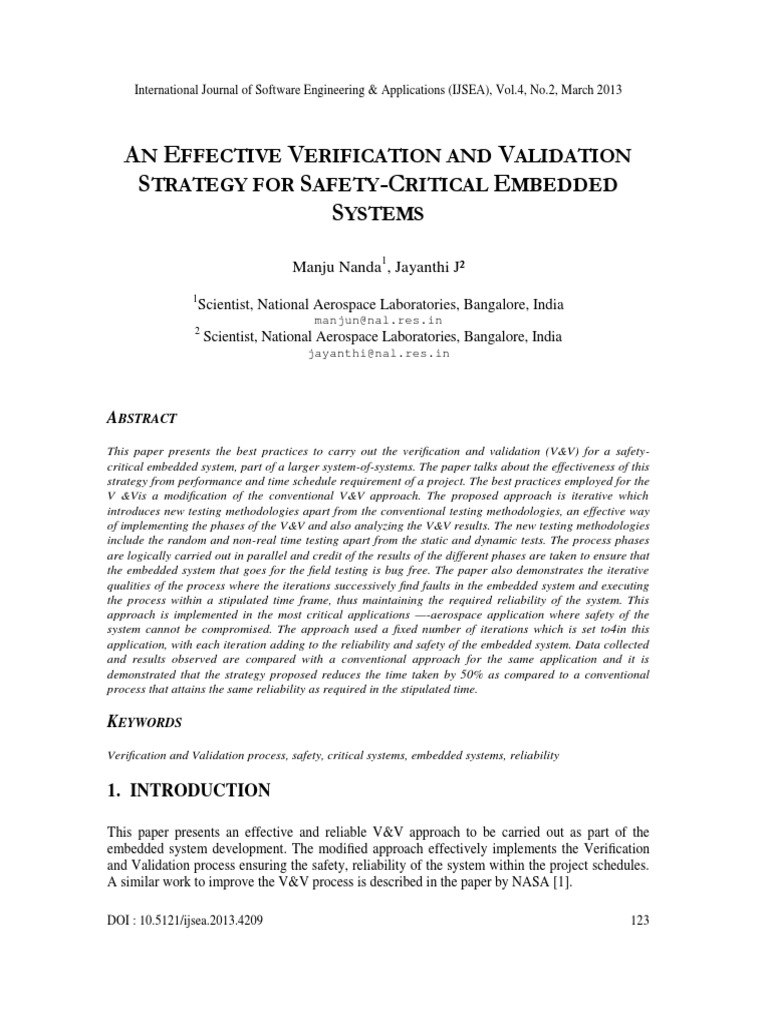 An Effective Verification and Validation Strategy for Safety-Critical Embedded Systems | PDF ...
