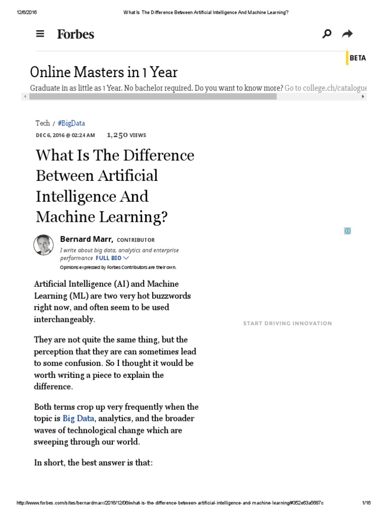 What Is The Difference Between Artificial Intelligence and Machine Learning | PDF | Artificial ...