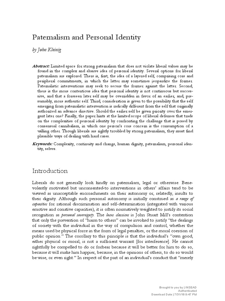 Paternalism's Impact on Personal Identity | PDF | Autonomy | Self