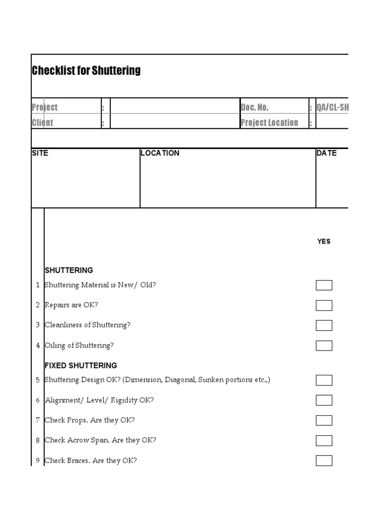 Checklist For Shuttering | PDF