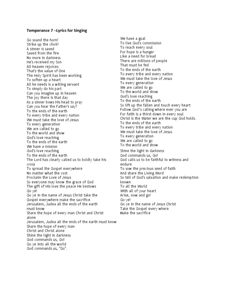 Temperance 7 - SINGING LYRICS | PDF | Salvation | Jesus