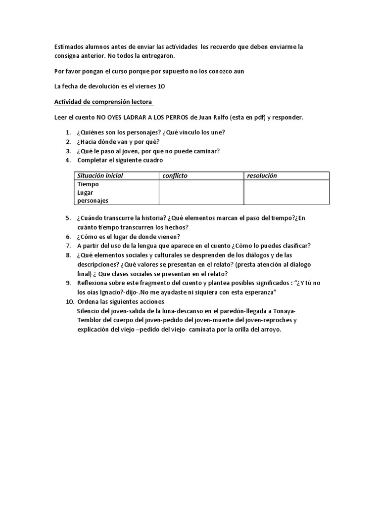 No Oyes Ladrar Los Perros. Consignas | PDF | Artes del Lenguaje y ...